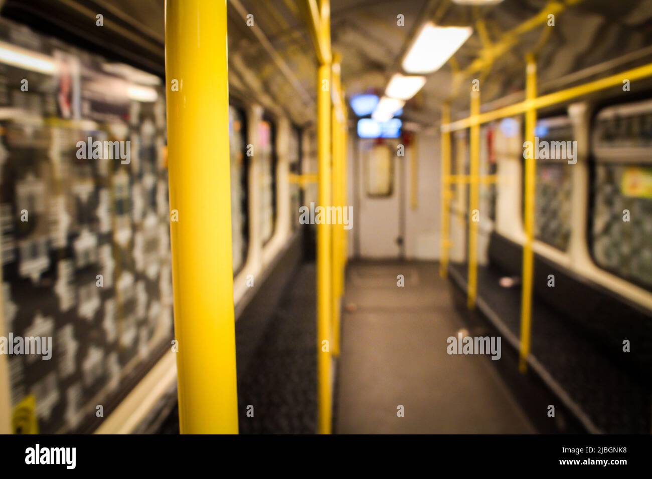 The inside of metro with no people at midnight with blurred background ...
