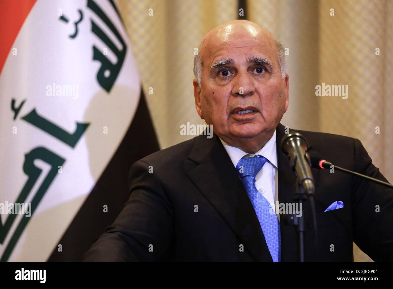 Baghdad, Iraq. 06th June, 2022. Iraqi Foreign Minister Fuad Hussein ...