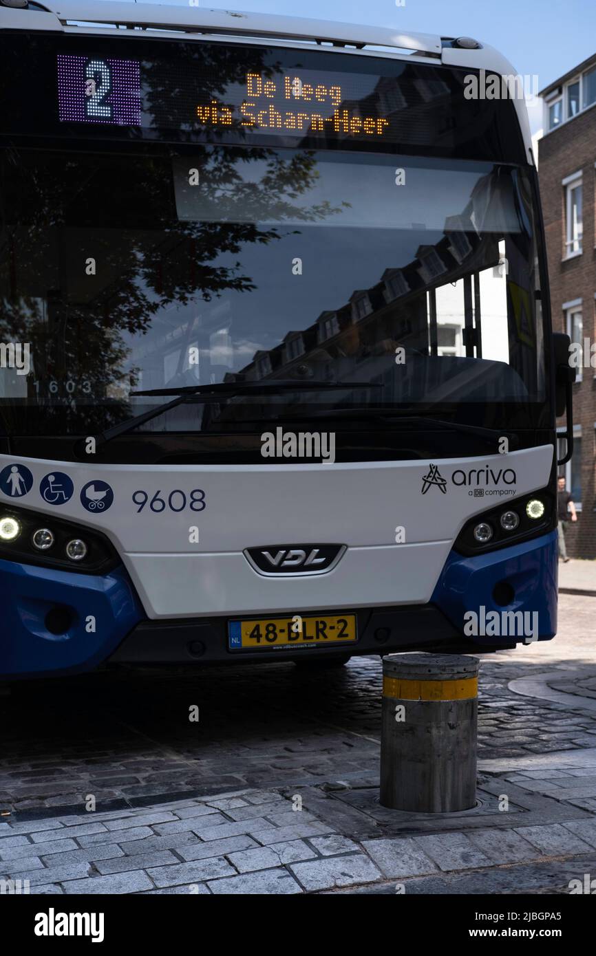Bus waits for the modern hydraulic bollard to sink into the ground. It ...