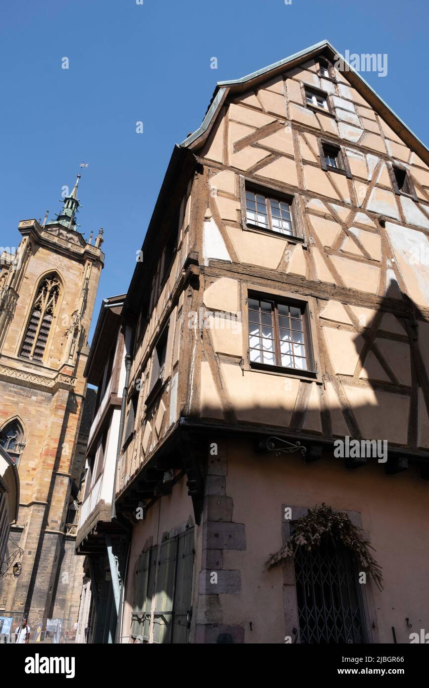 Old typical half-timbered house with yellow colour in the Rue des ...