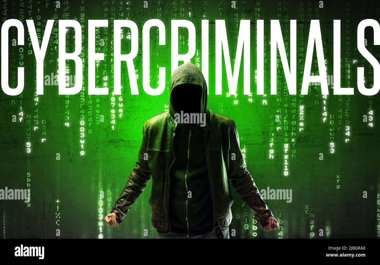 Faceless hacker with inscription concept Stock Photo - Alamy