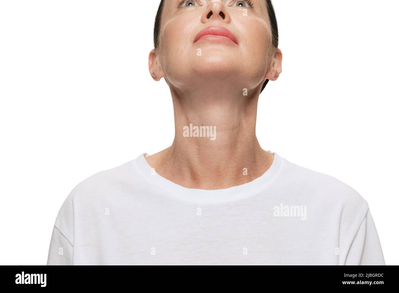 Cropped portrait of happy middle age beautiful woman with well-kept ...