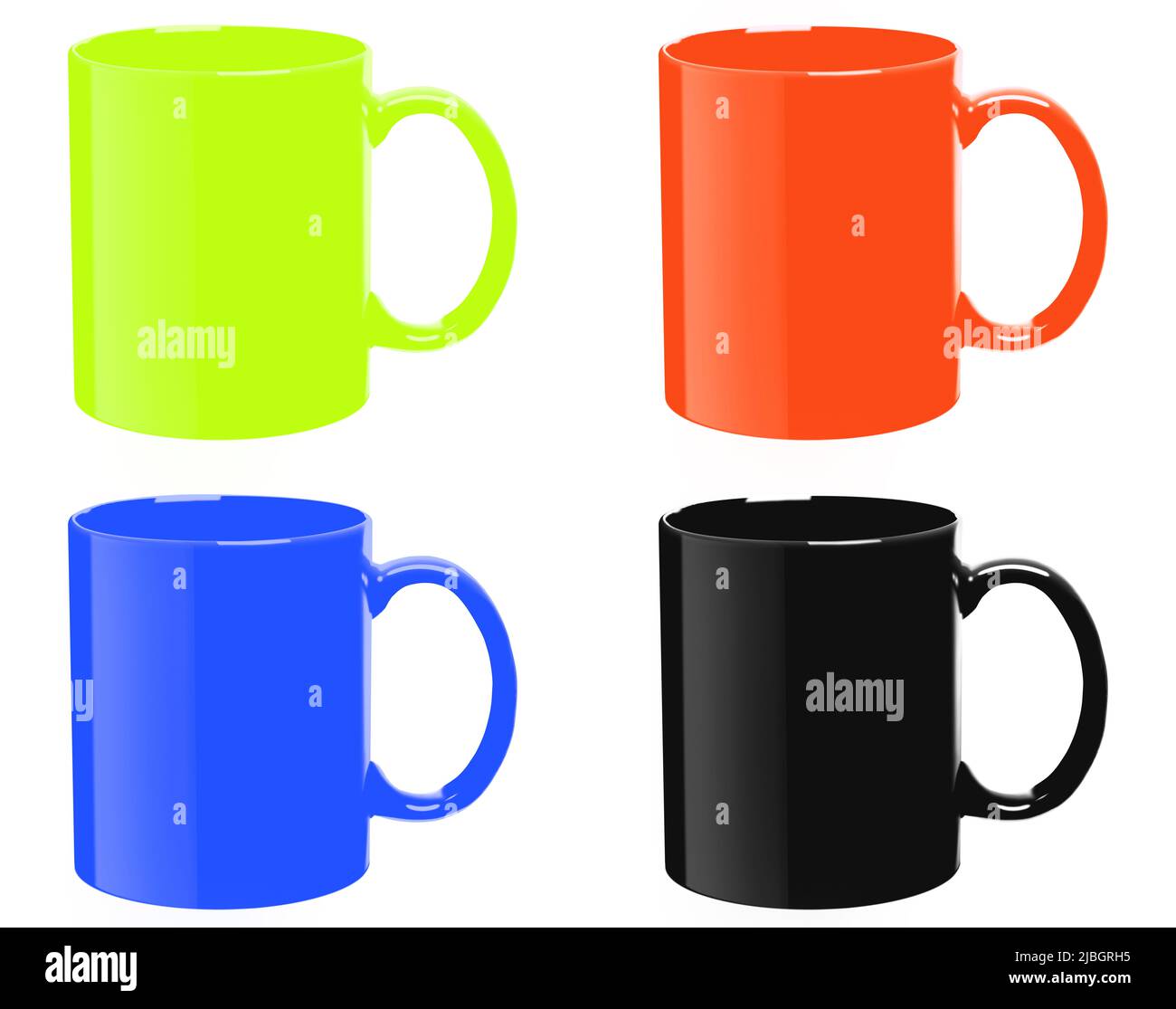 Four mugs of various colors on a white background Stock Photo - Alamy