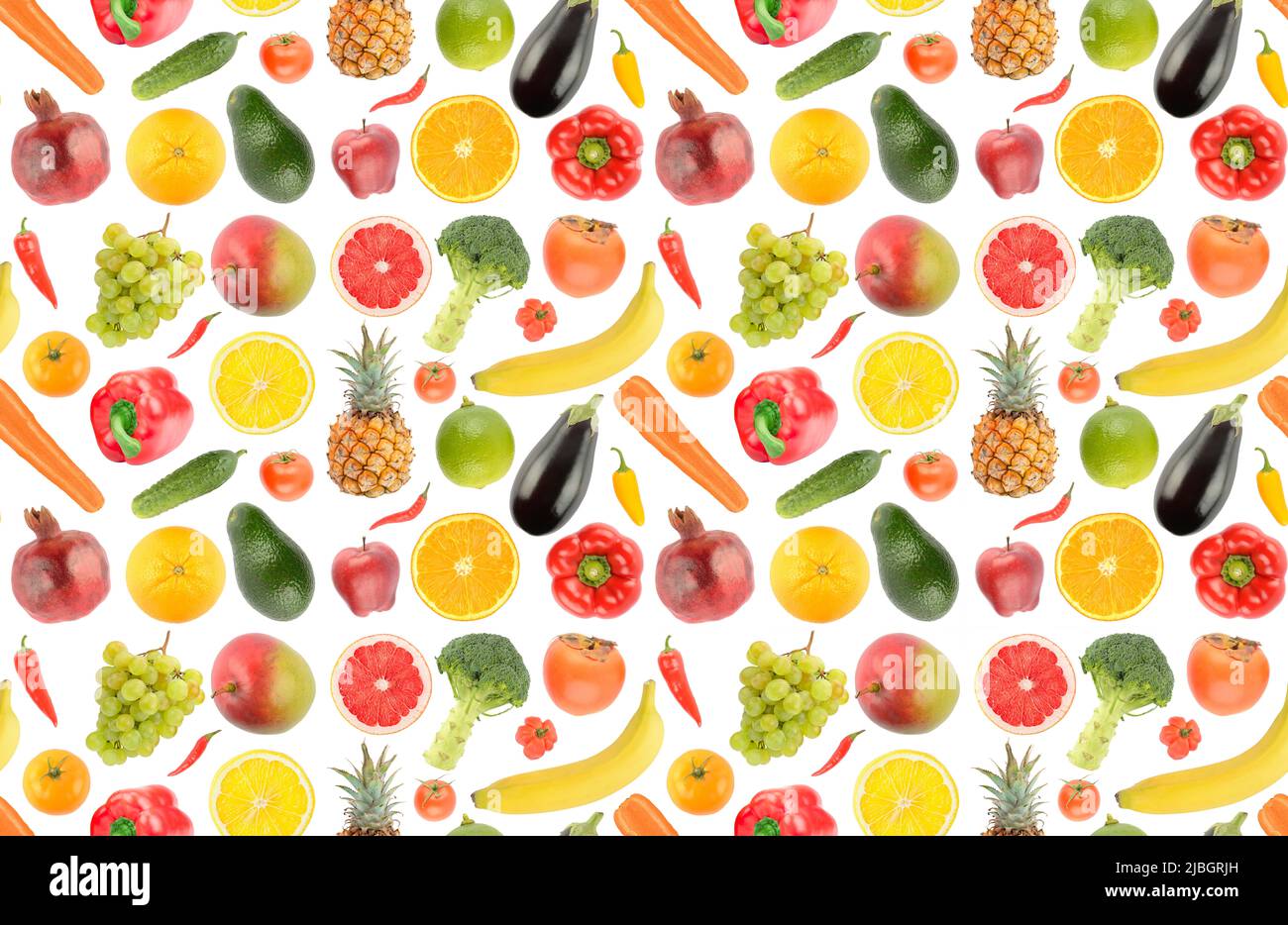 Big seamless pattern from bright healthy fruits and vegetables isolated ...