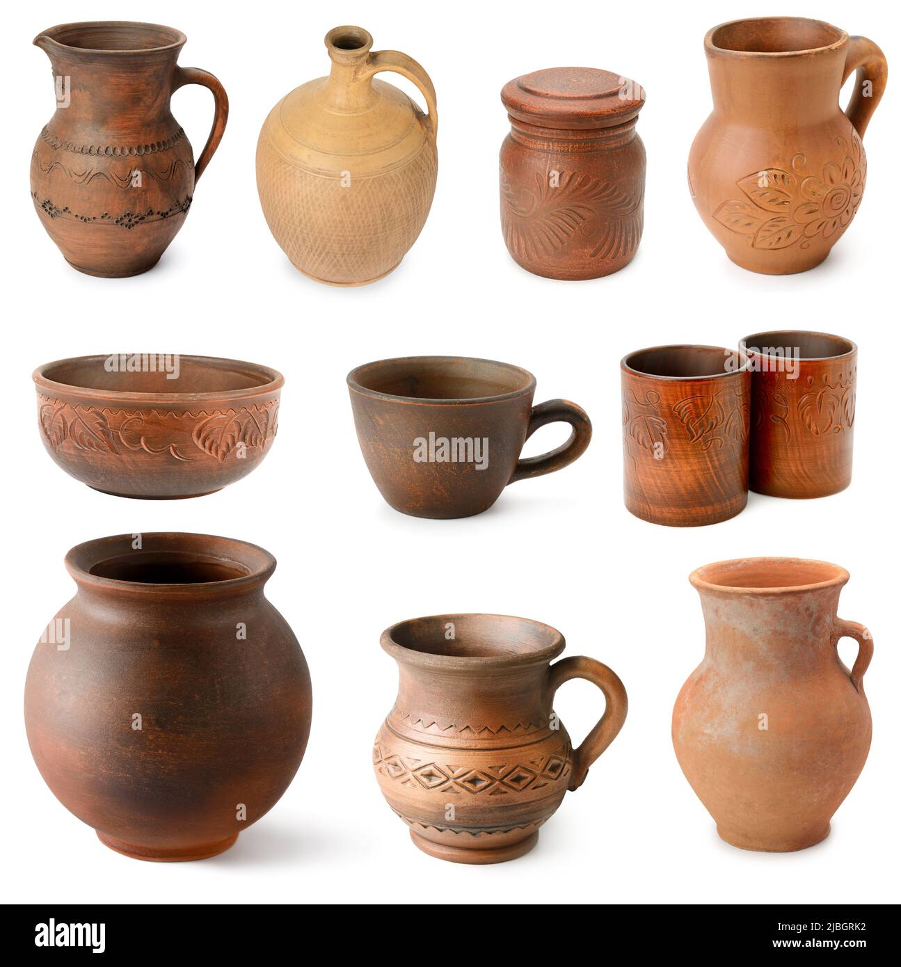 Pottery collection isolated on white background Stock Photo - Alamy