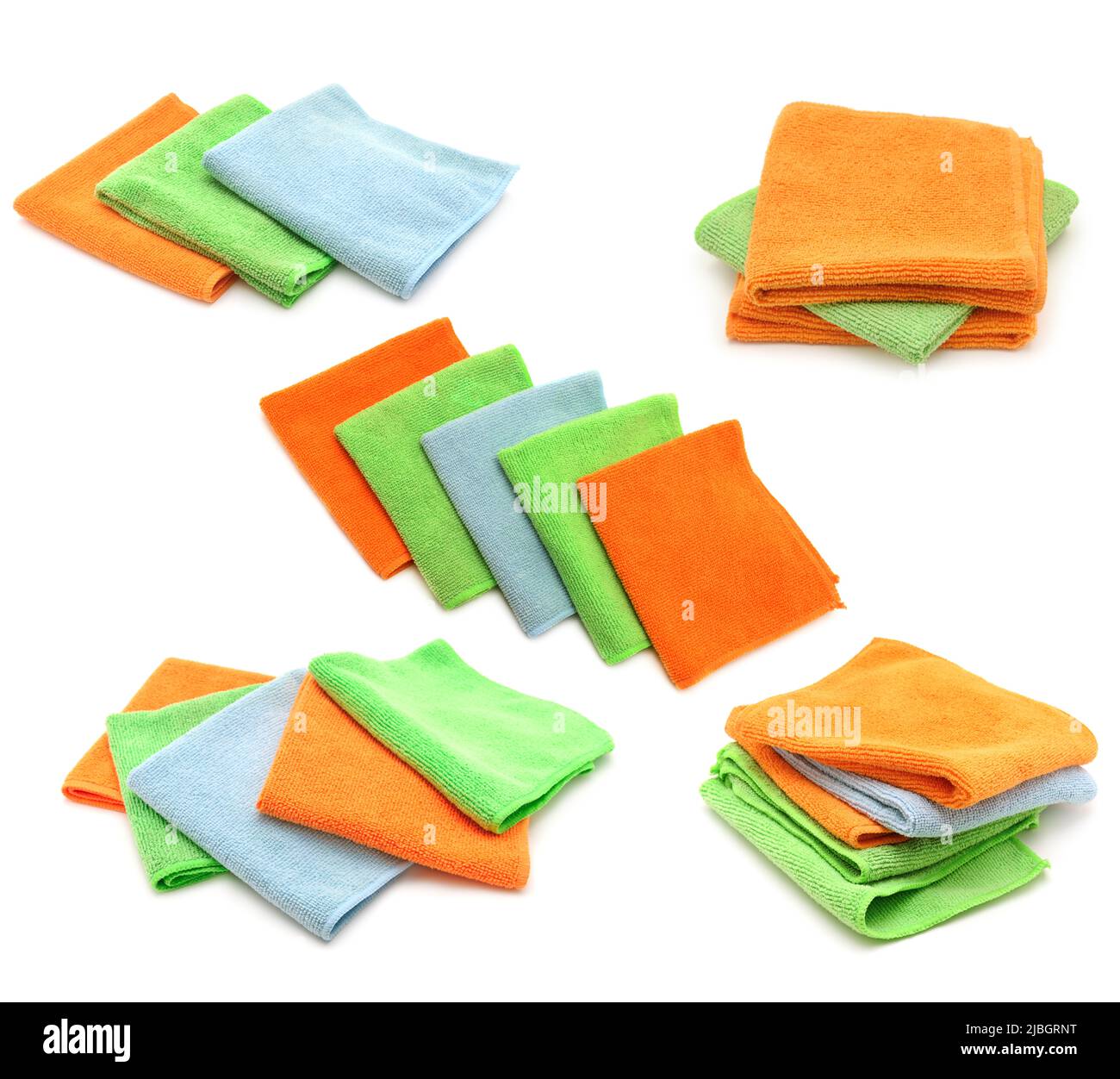 Colorful cloths microfiber from different angles isolated on white ...