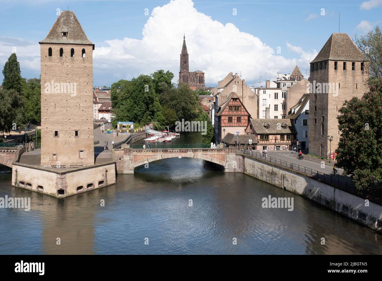 View of the historic old town Petite France at Ill river, towers ...