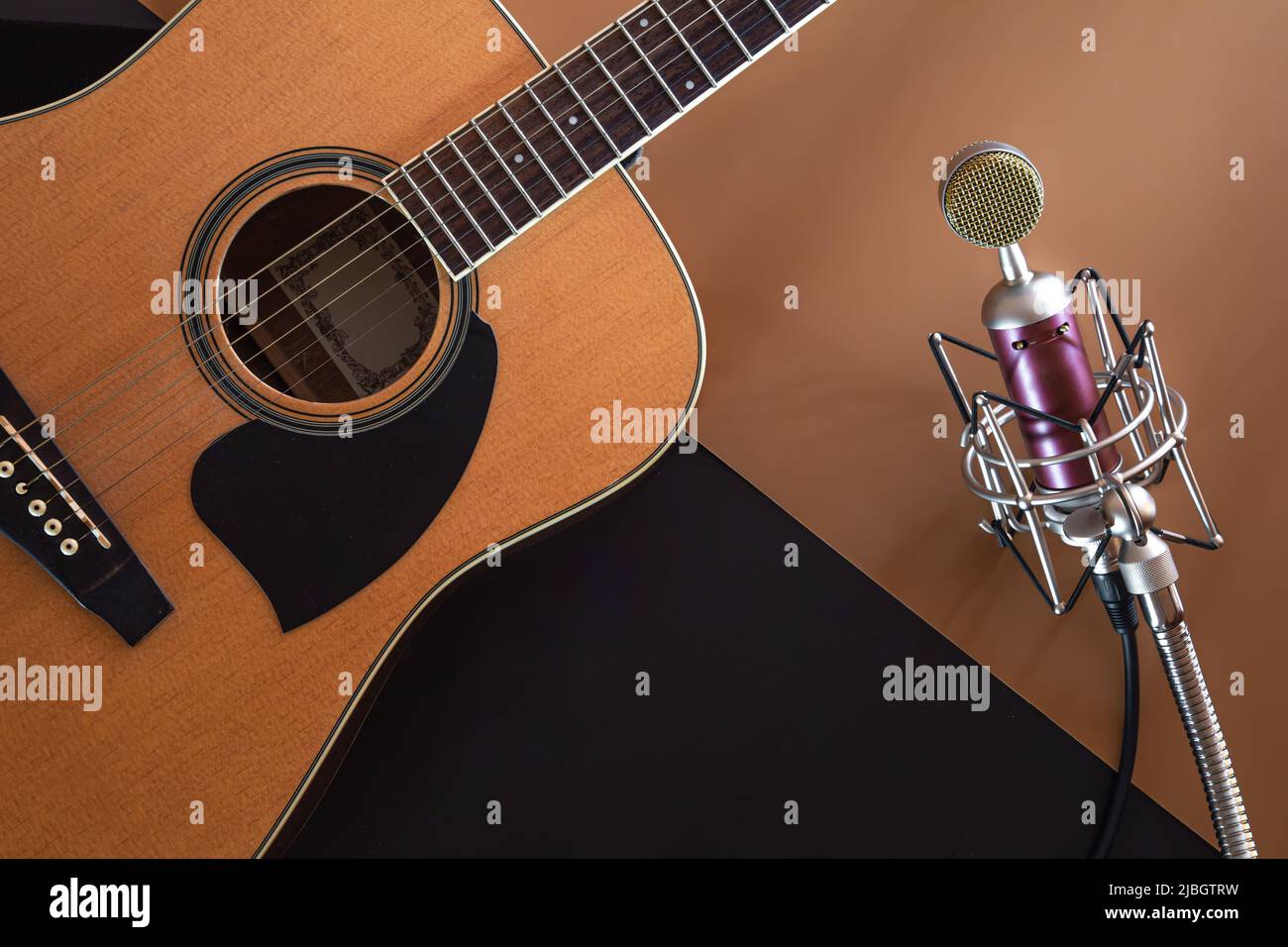Flat lay, music background with acoustic guitar Stock Photo - Alamy