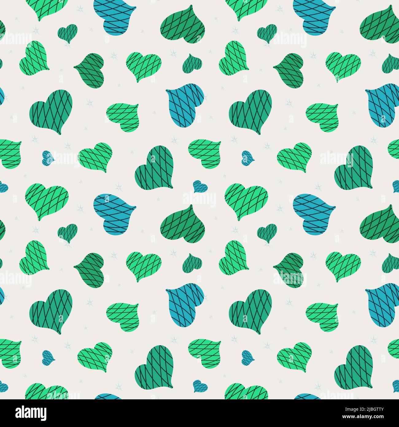 Simple seamless pattern with green doodle hearts. Valentines day ...