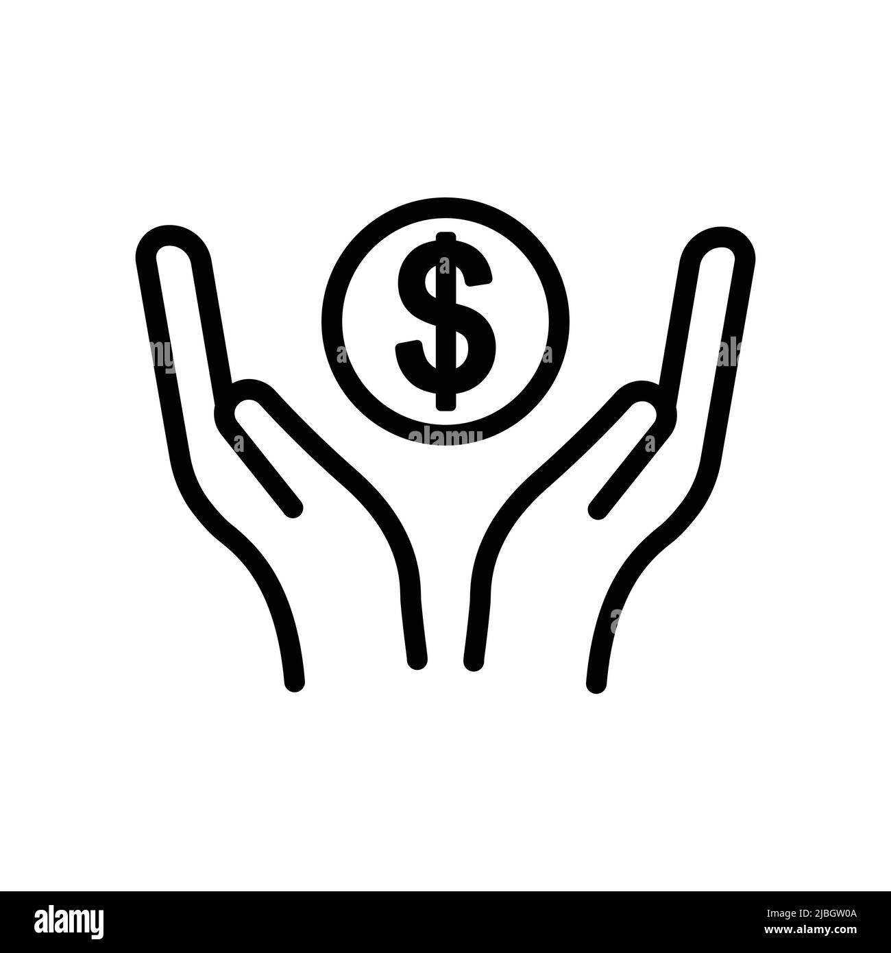 Dollar icon vector with hand. Business symbol. line icon style. Simple ...