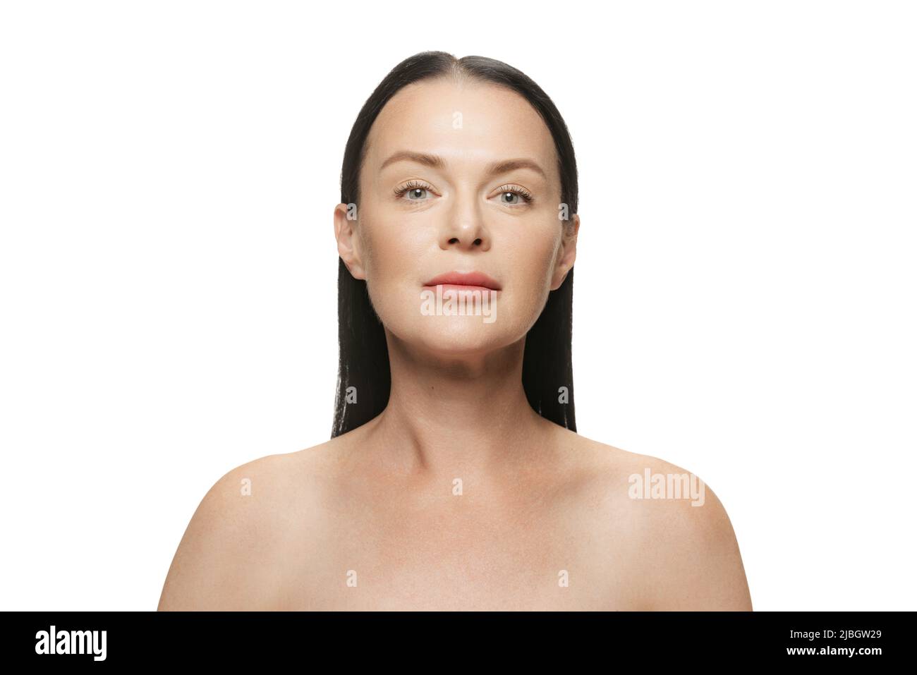 Beauty portrait of happy 44 years old beautiful woman with well-kept ...