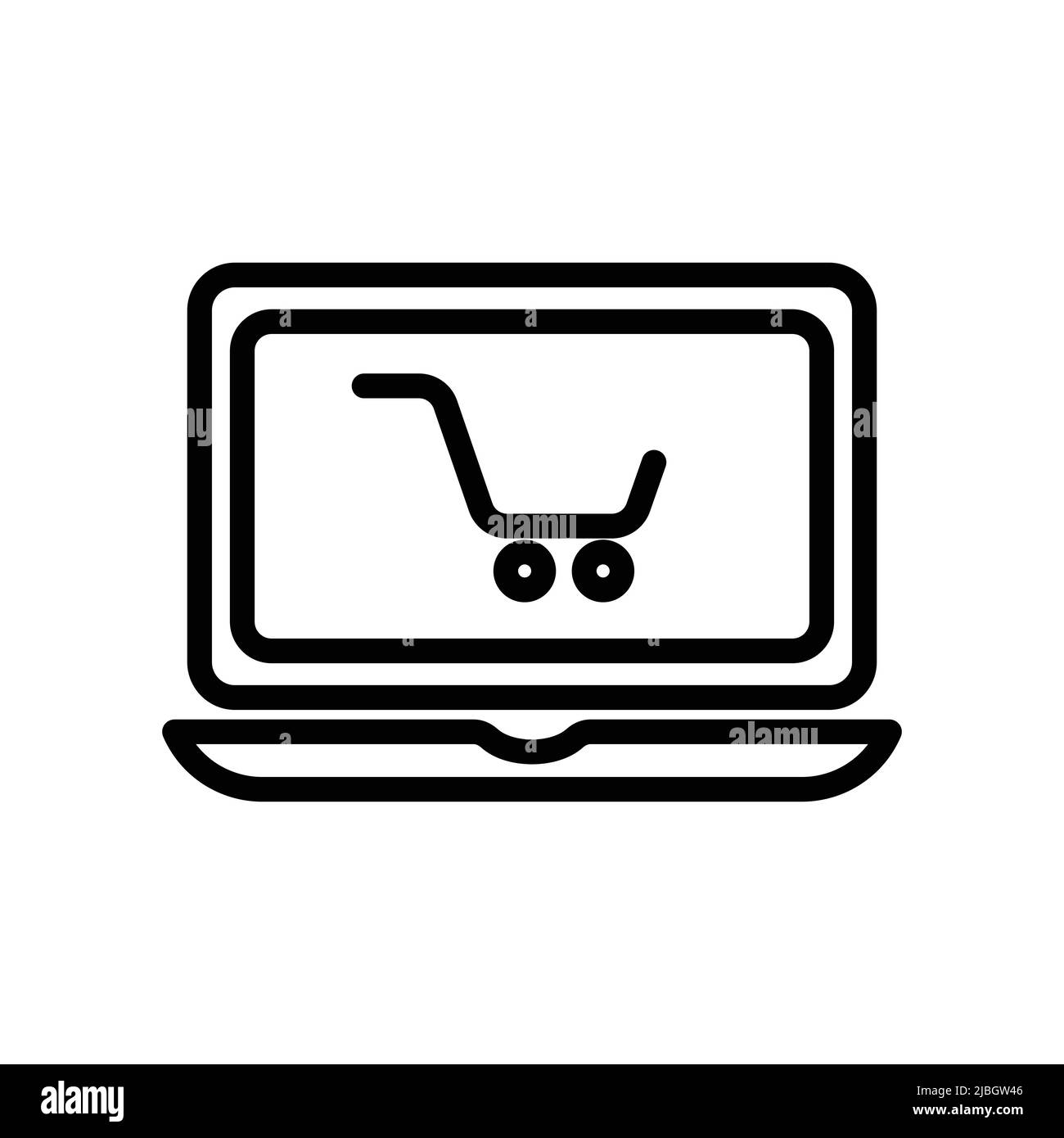 Laptop icon vector with shopping cart. Shopping online, buy online ...