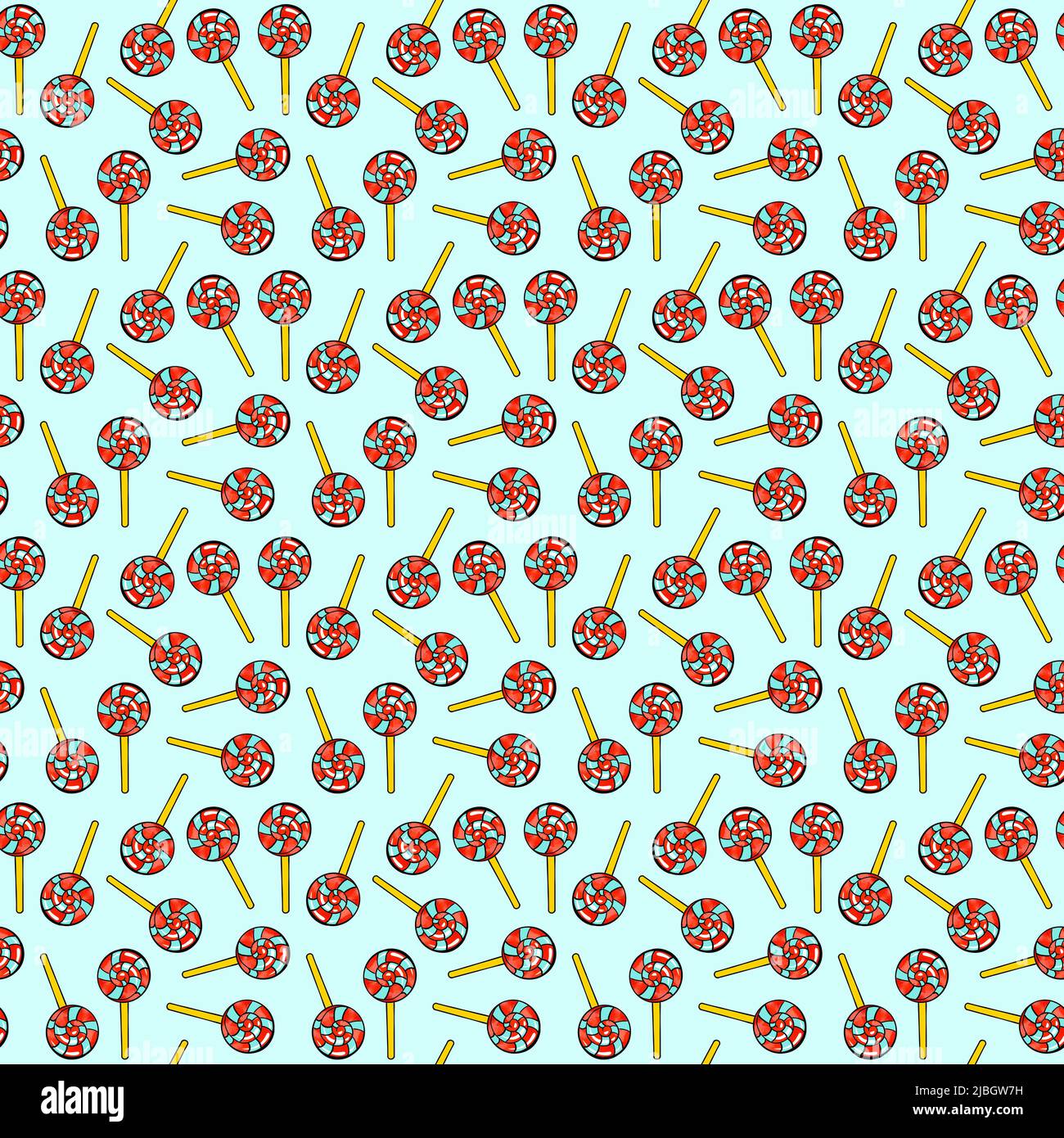 Seamless raster pattern of candy lollipop in a round shape on a stick ...