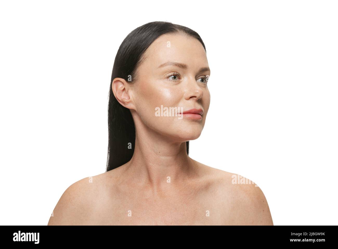 Beauty portrait of happy 44 years old beautiful woman with well-kept ...