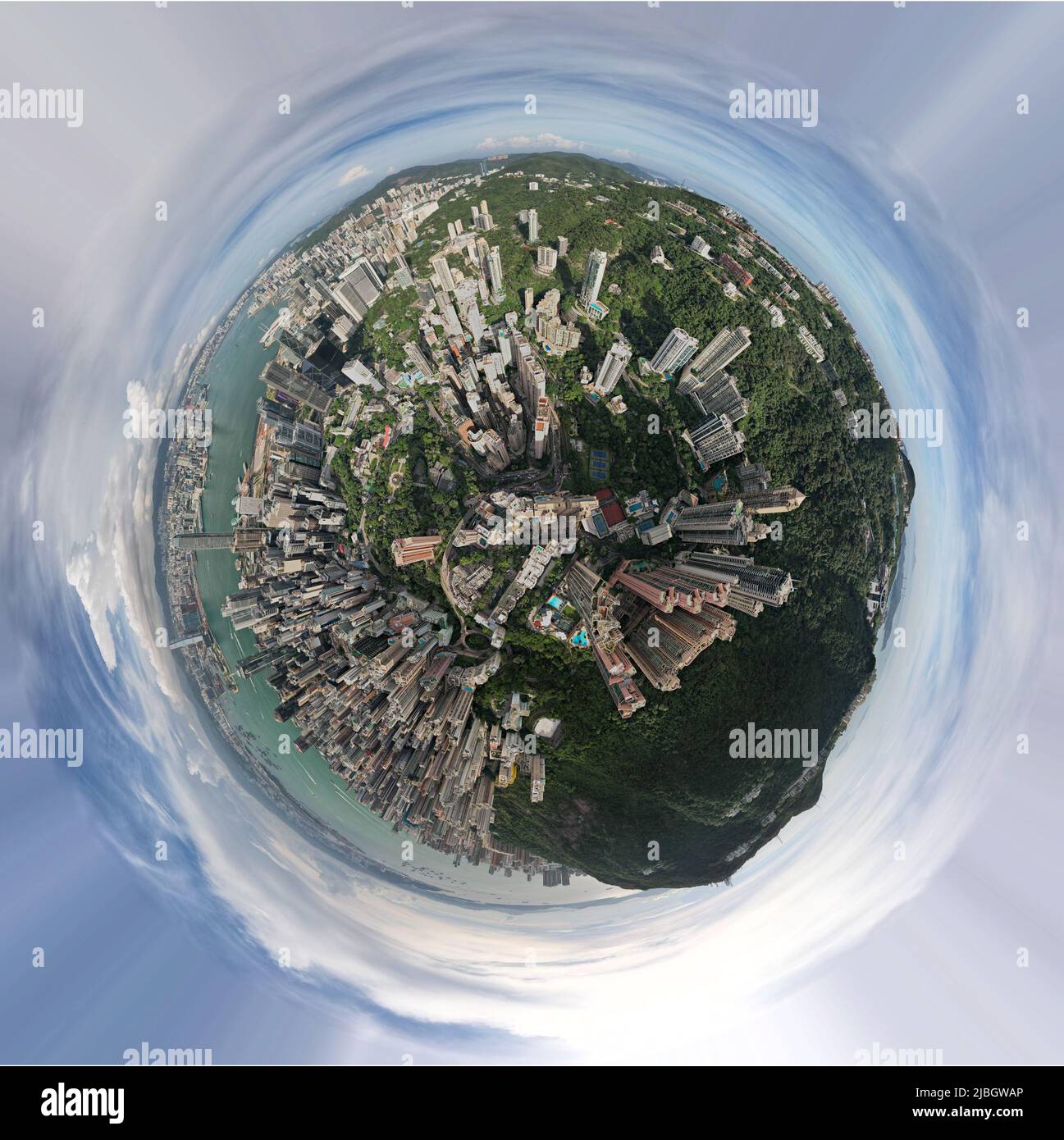 hong kong island in tiny planet effect Stock Photo - Alamy