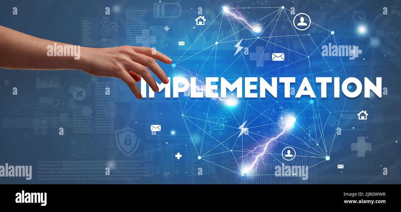 Hand pointing at inscription concept Stock Photo - Alamy