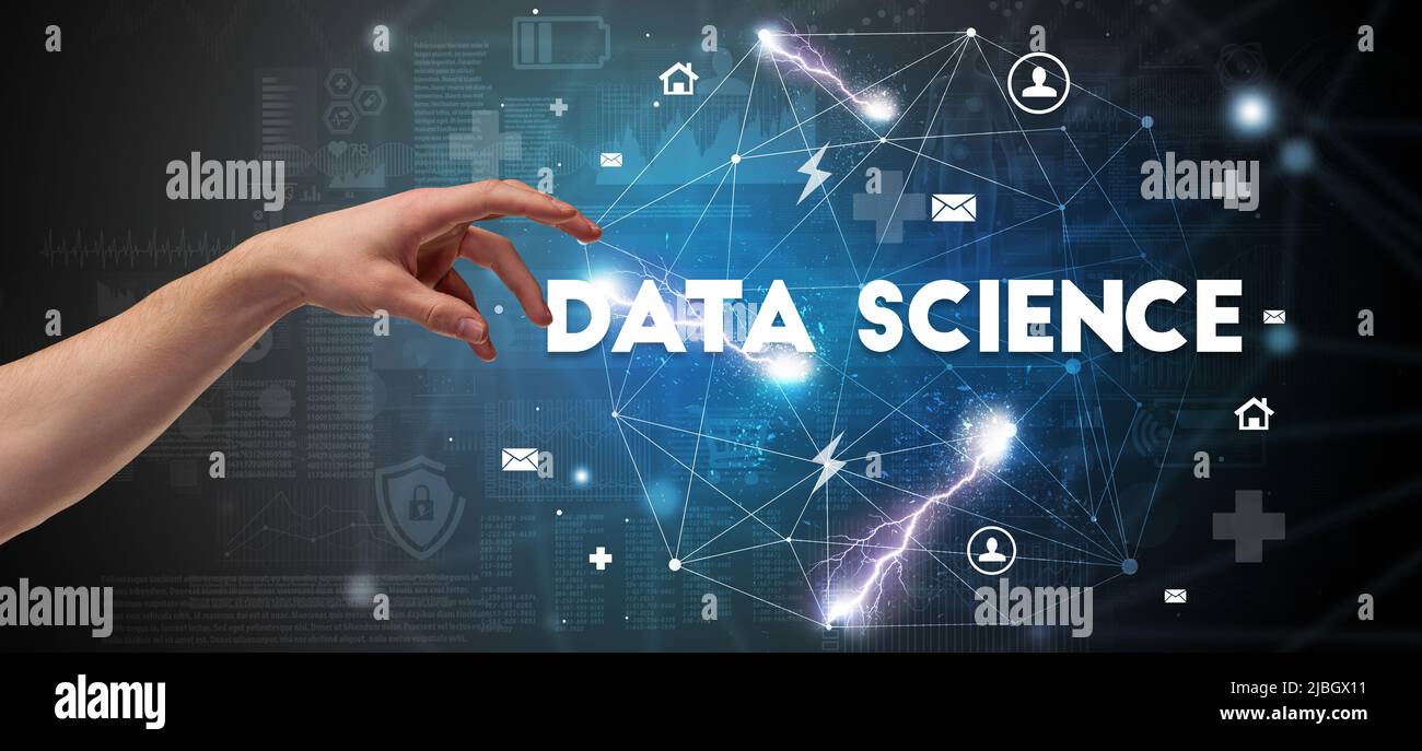 Hand pointing at inscription concept Stock Photo - Alamy