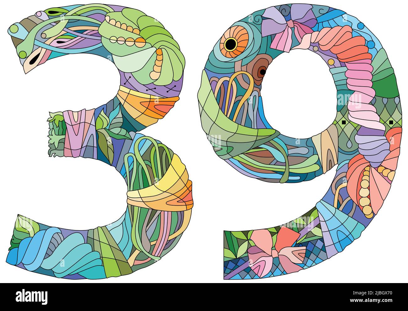 Thirty-nine number Isolated zentangle illustration for decoration Stock ...