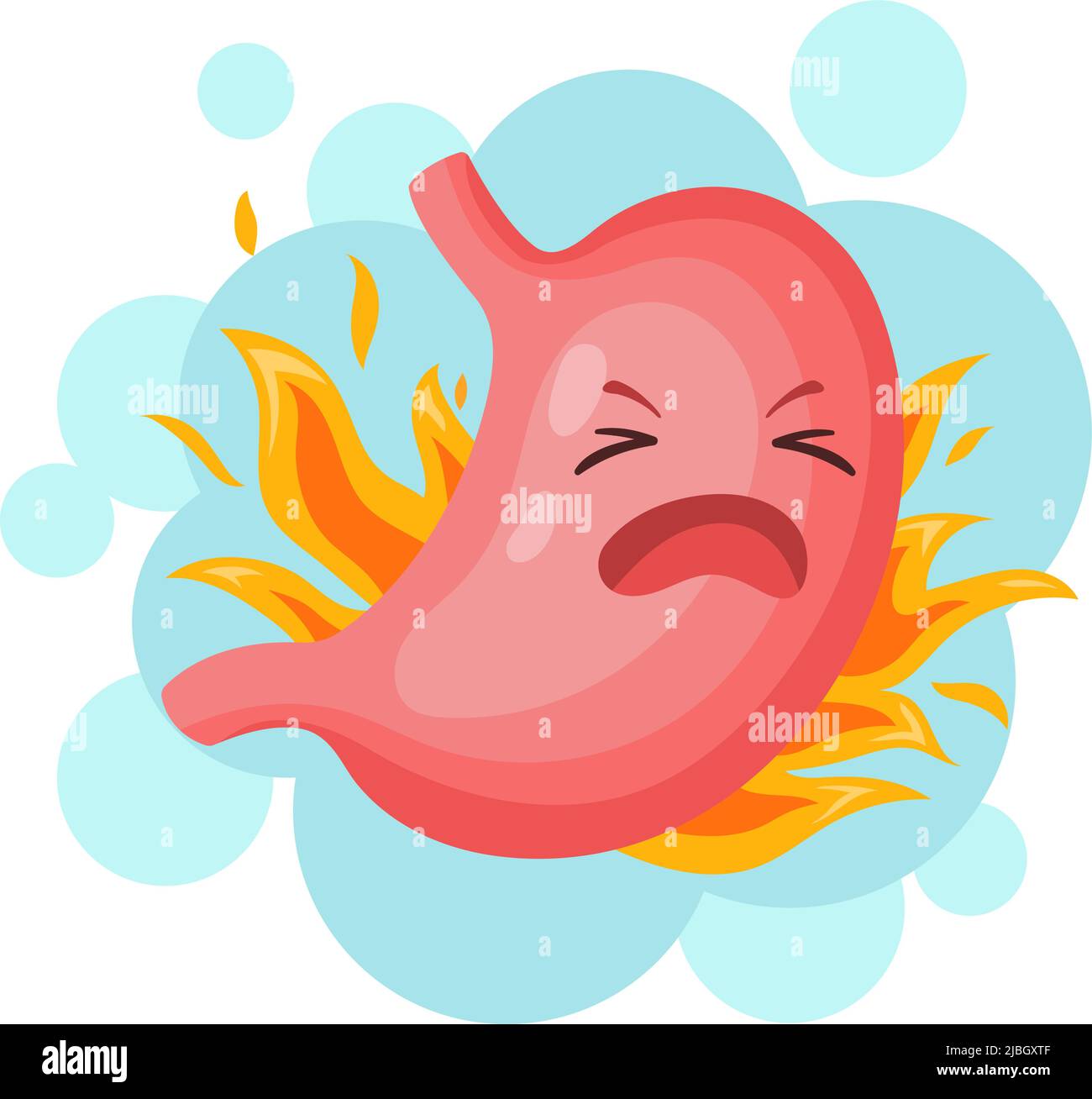 Stomach heartburn. Acid burn, high acidity and indigestion. Cute human ...