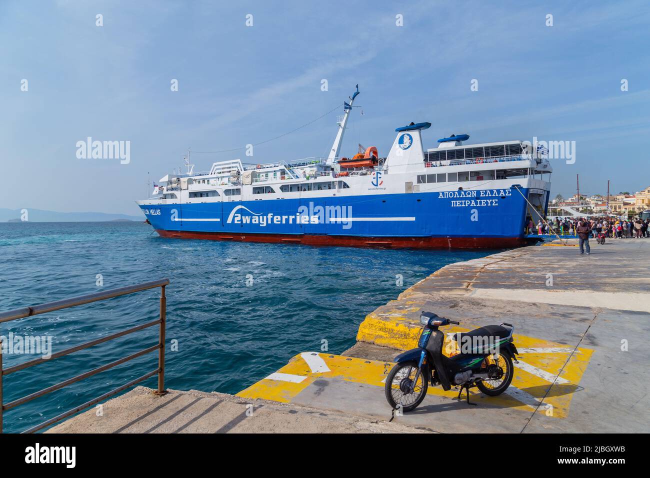 Pireas Greece: May 07 2022: Ferry boats cruise ships docking at the ...
