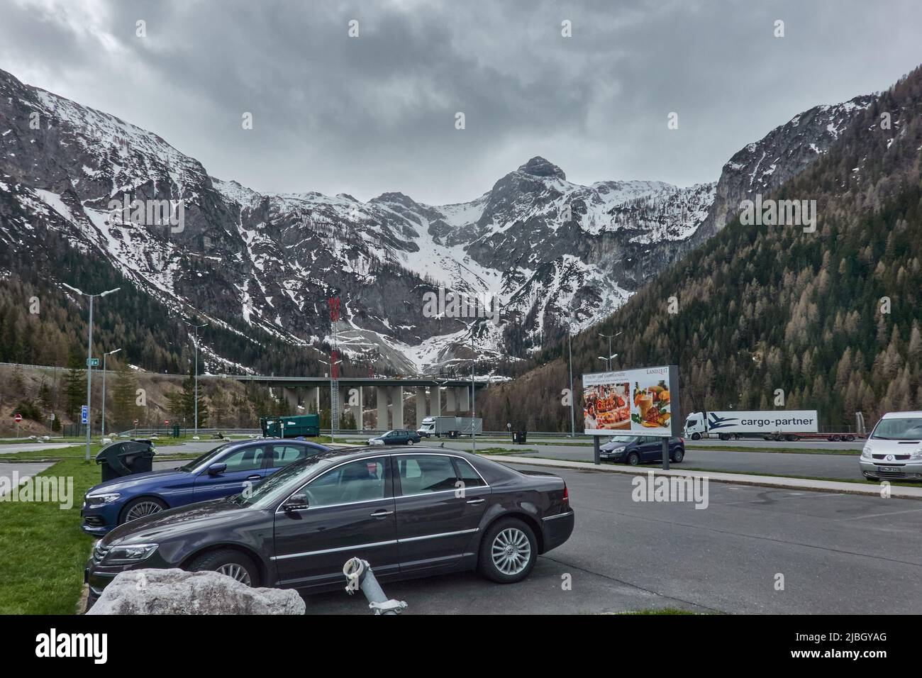 Salzburg, Austria, April 25, 2022: Parking lot and rest area on the ...