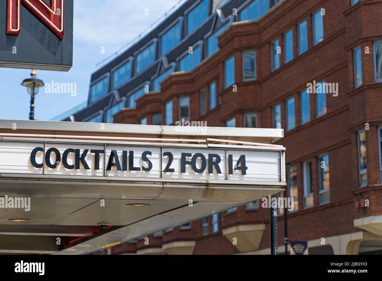 Cocktails promotion sign on a cinema display board. London Stock Photo ...