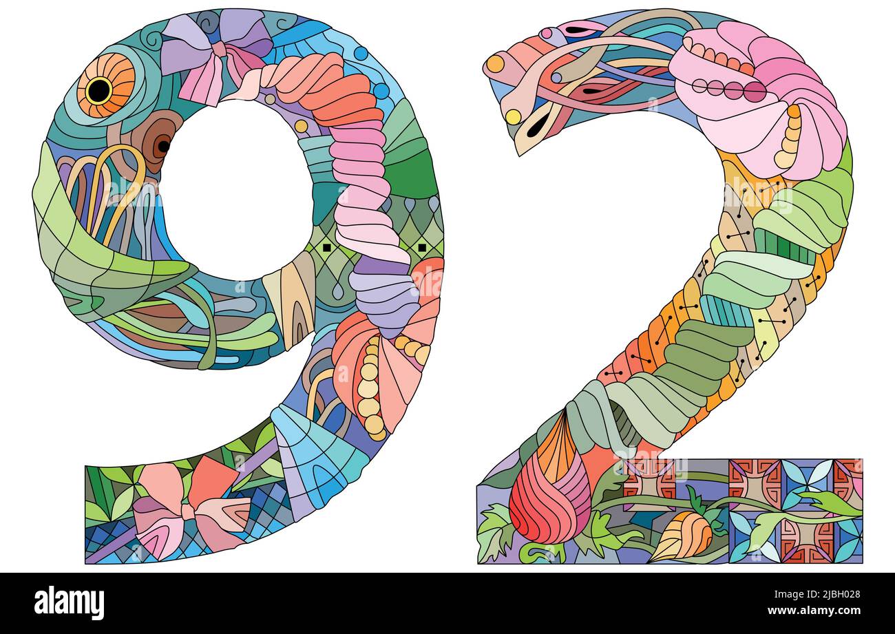 Ninety-two number Isolated zentangle illustration for decoration Stock ...