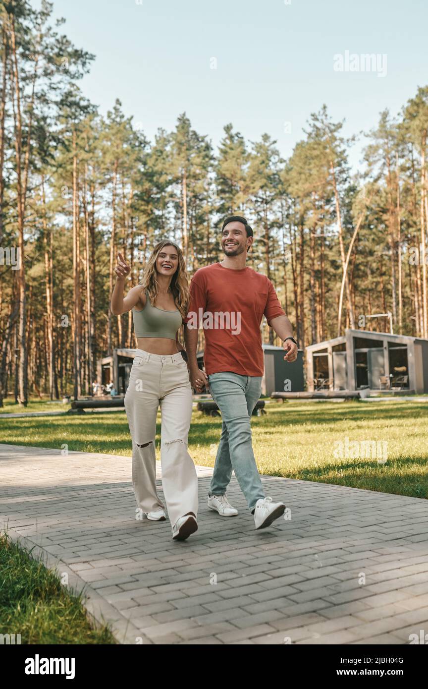 Romantic couple enjoying their stroll in the recreation area Stock ...