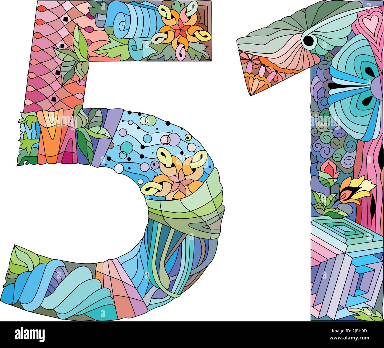 Fifty one number Isolated zentangle illustration for decoration Stock ...