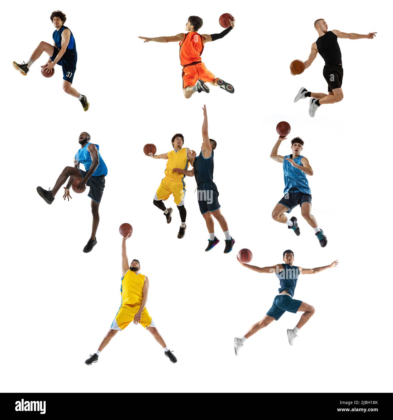 Collage made of images of professional basketball players in sports ...