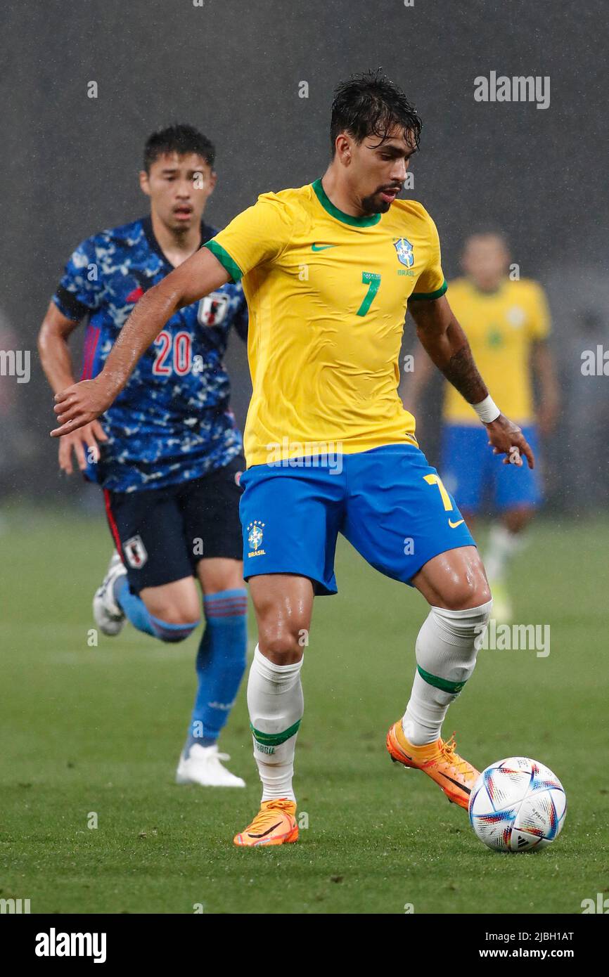 Tokyo, Japan. 6th June, 2022. Lucas Paqueta (7) of Brazil in action ...