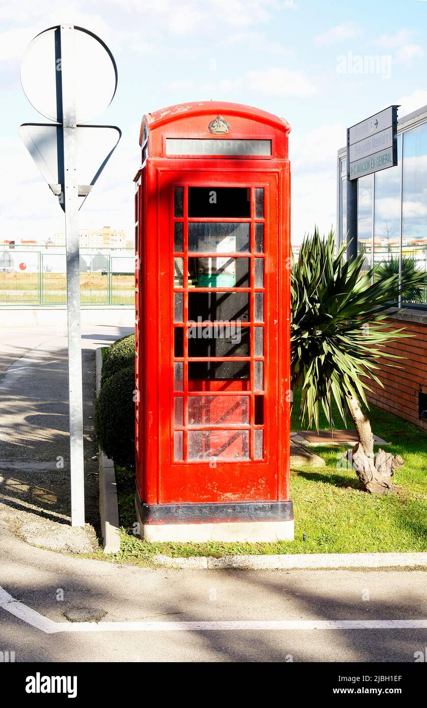 English-style phone booth at Sabadell airport, Barcelona, Catalunya ...