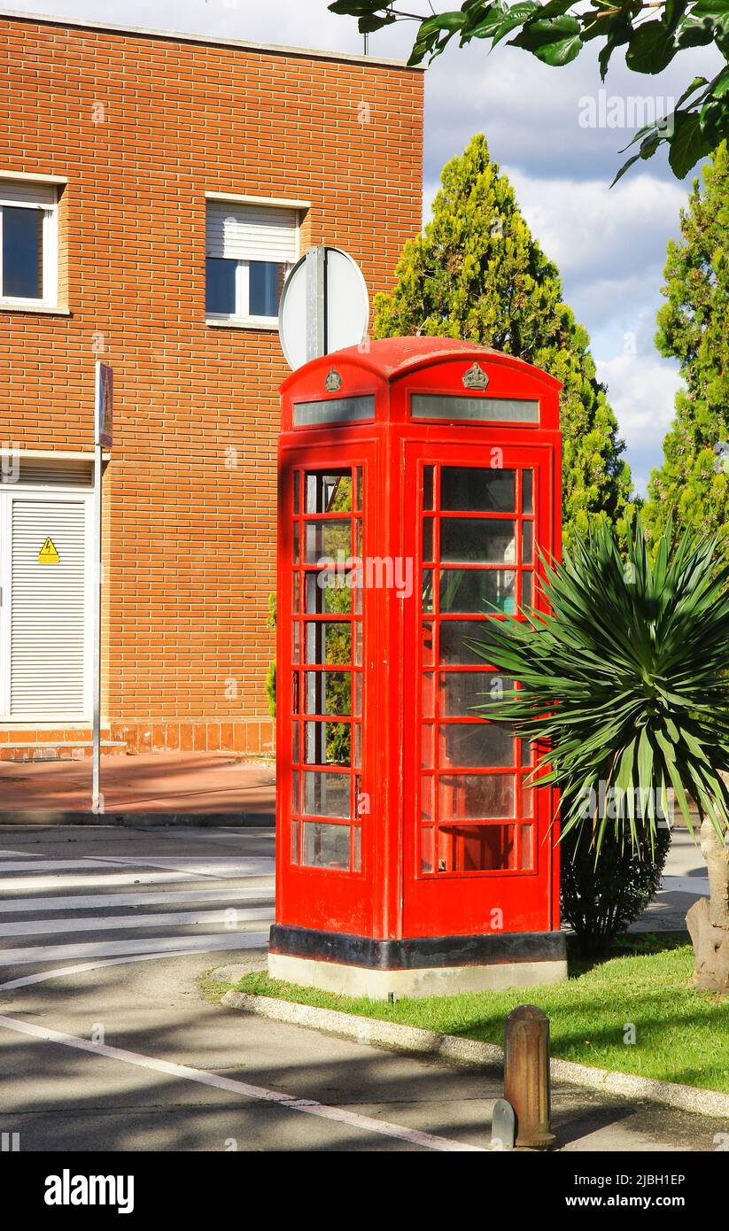English-style phone booth at Sabadell airport, Barcelona, Catalunya ...