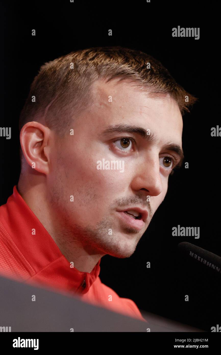 Belgium's Timothy Castagne pictured during a press conference of the ...