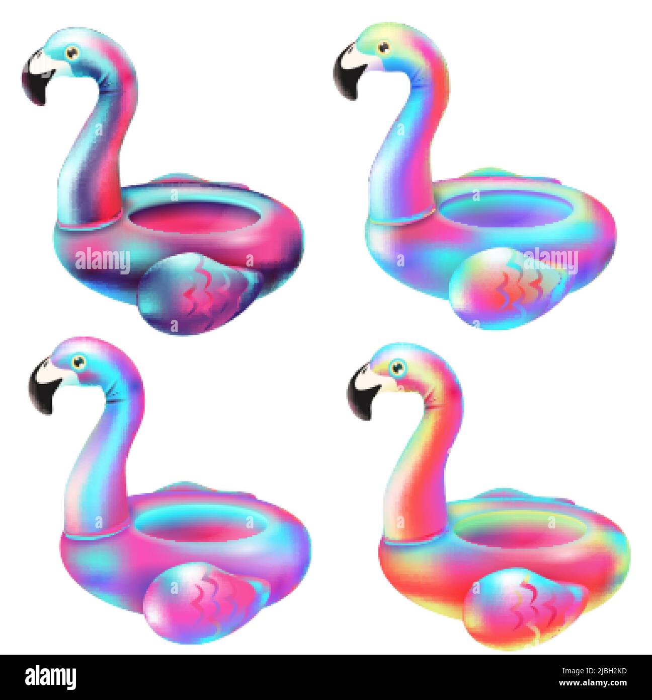 3d holographic flamingo. Render inflatable neon gradient toy, realistic ...