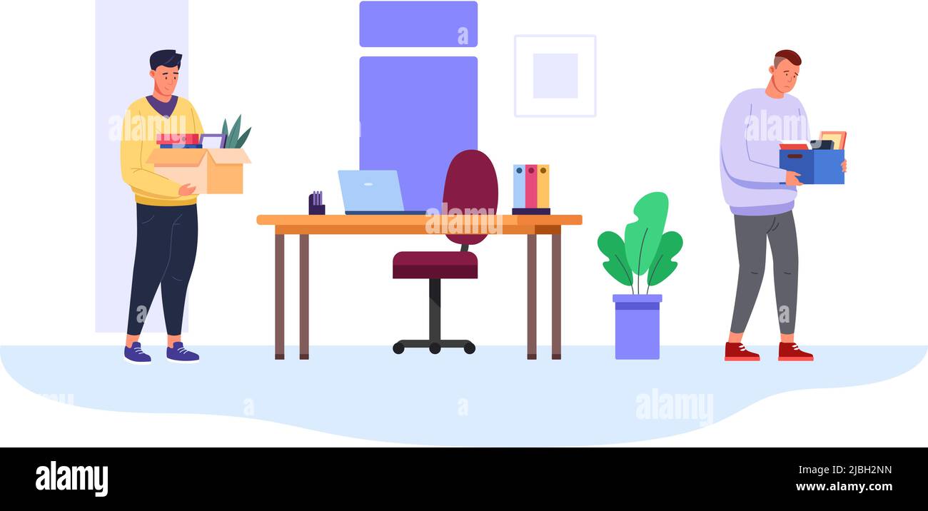 Employee turnover. Jobless man leaving office company, staff replace ...