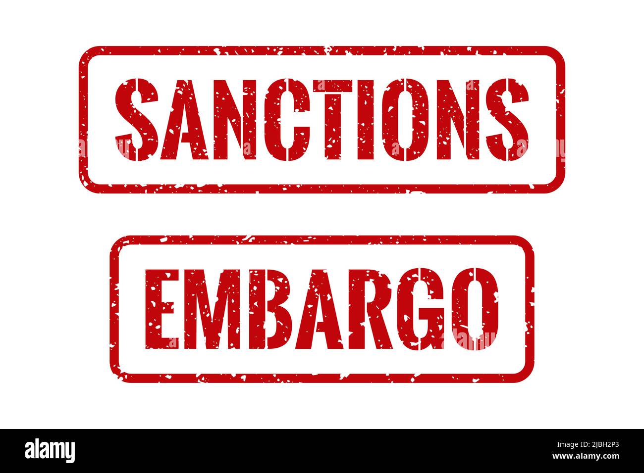 Red rubber print of Embargo and Sanctions text with dirty texture ...