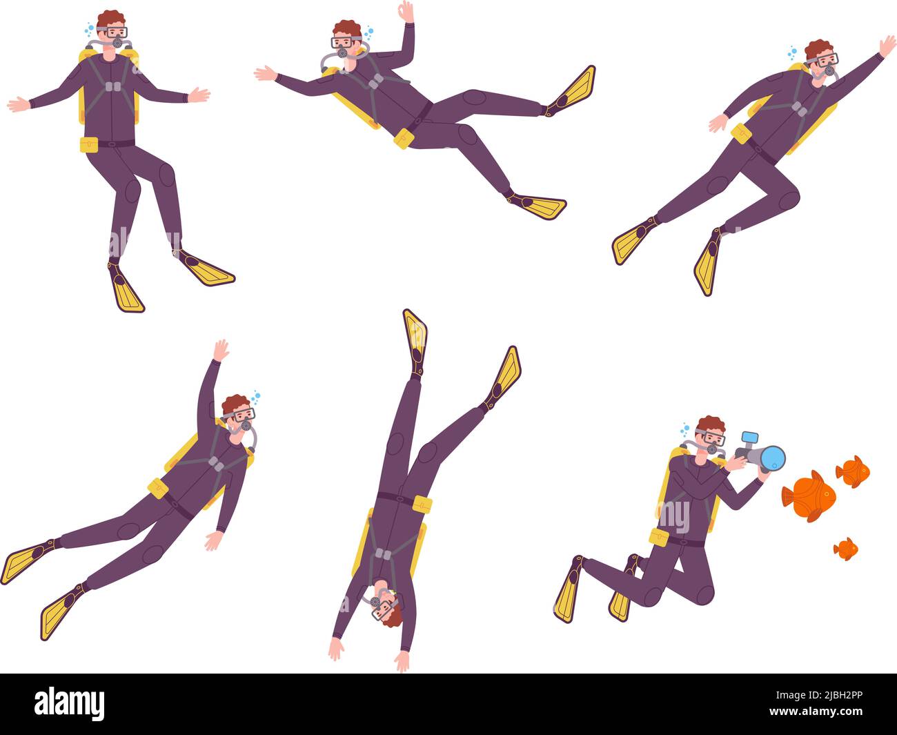 Divers scuba character. Isolated diver in flippers snorkel aqualung ...