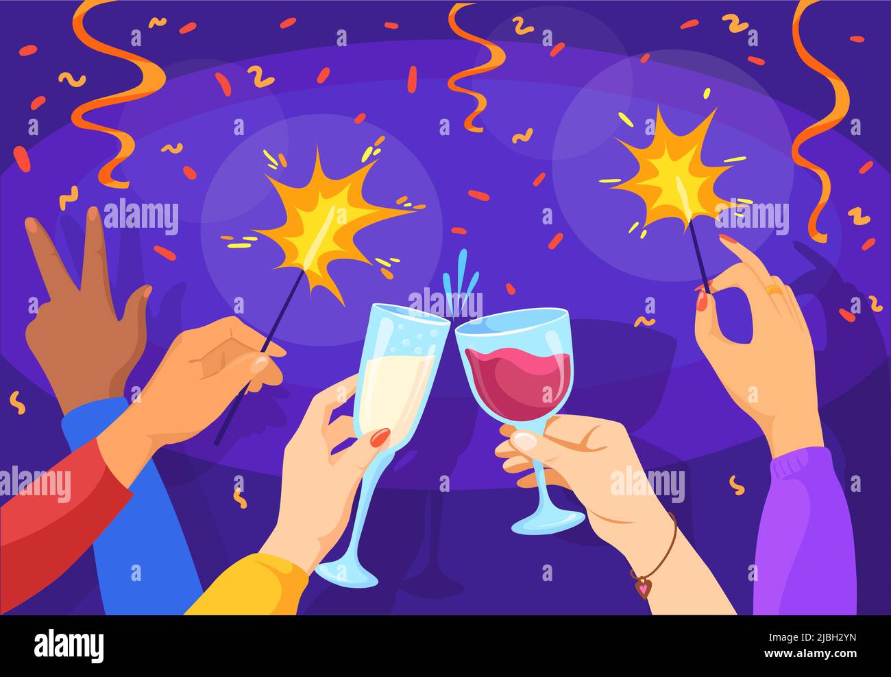 Hands cheering toast. Women club drink party, cheer glass champagne ...