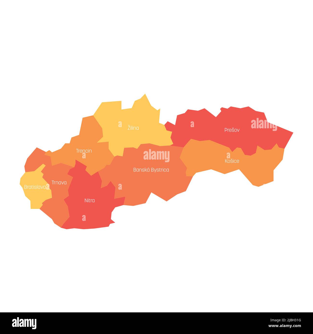 Regions of Slovakia. Map of regional country administrative divisions ...