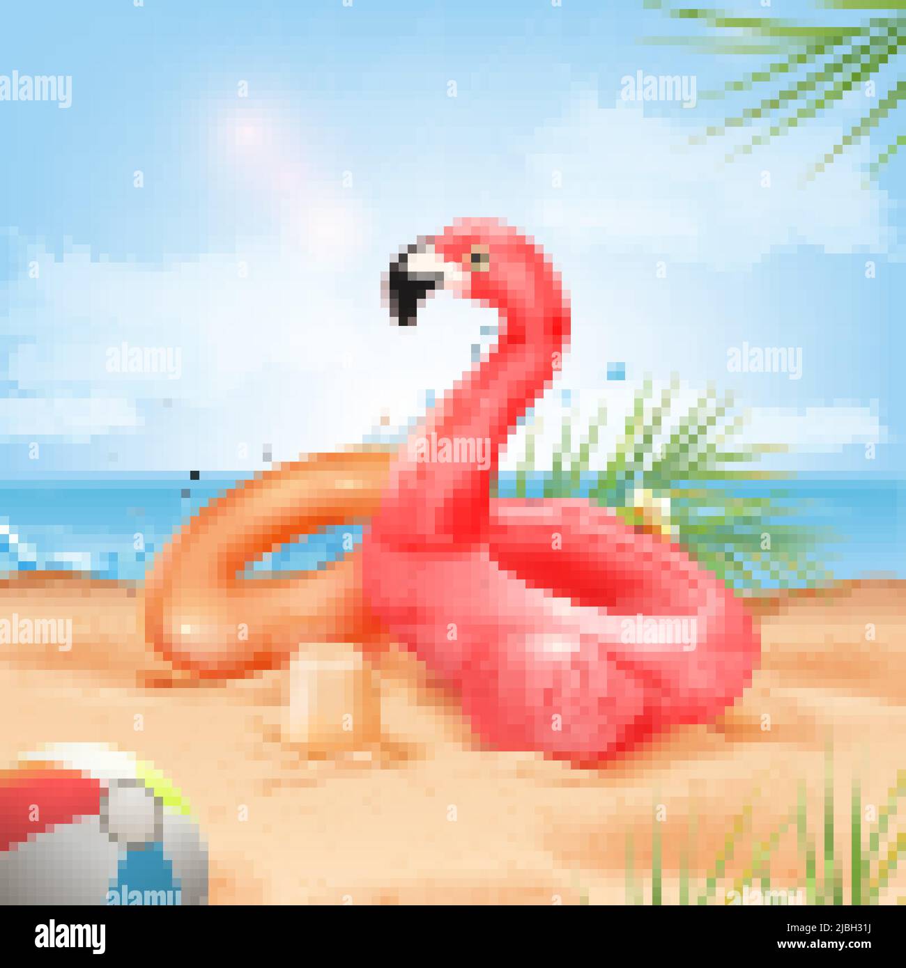 3d flamingo flyer. Summertime background summer pool party, inflatables ...