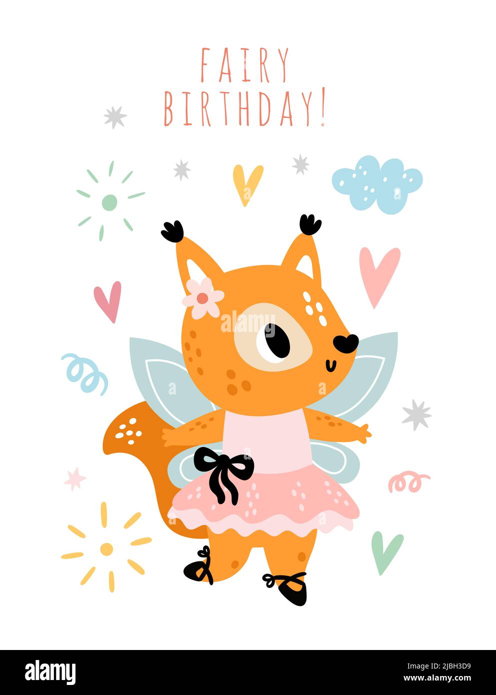 Cute fairy greeting card. Funny animal delicate wings and magic wand ...