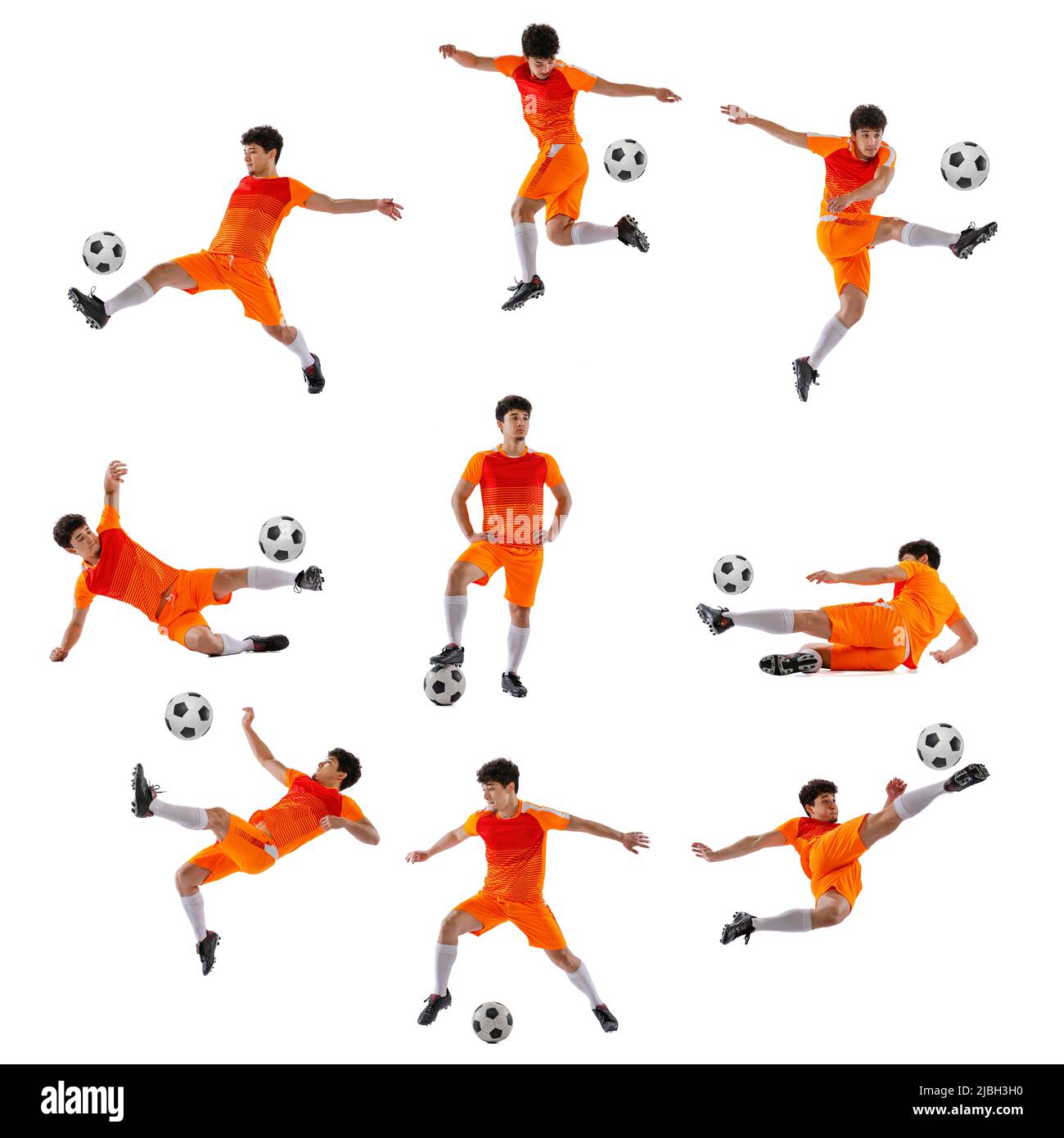 Mosaic of movements. Collage made of shots of one professional soccer ...