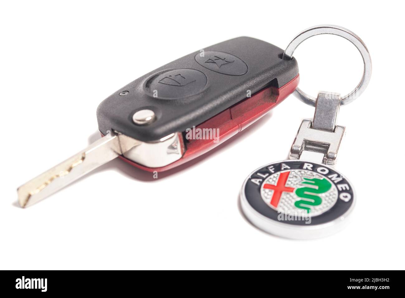 Moscow, Russia June 06,2022: Alfa Romeo car key with keychain isolated ...