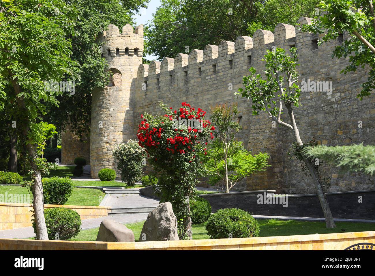 A beautiful park of roses by the fortress wall. Baku. Azerbaijan Stock ...