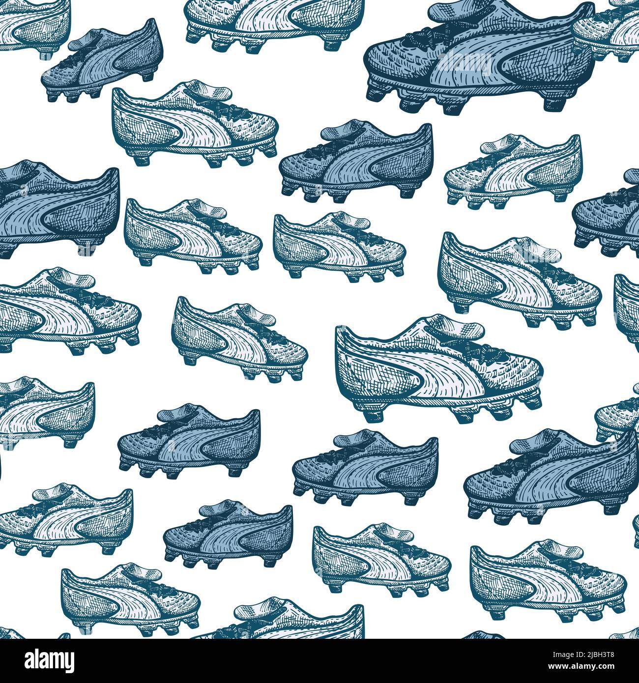 Football boots engraving seamless pattern. Vintage background sport ...