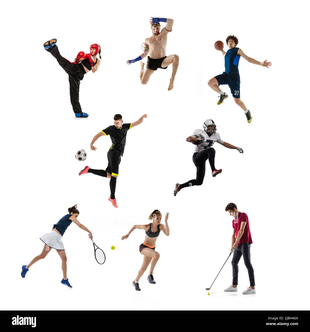 Collage of different professional sportsmen, fit people in action and ...