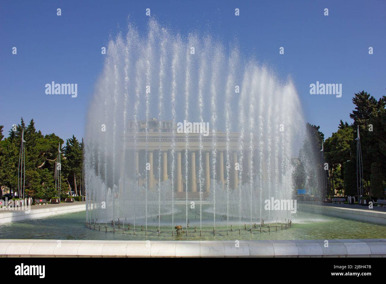 Vertical jets of the fountain on the boulevard. Baku. Azerbaijan Stock ...