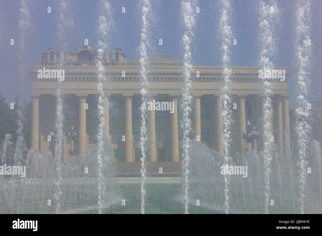 Vertical jets of the fountain on the boulevard. Baku. Azerbaijan Stock ...