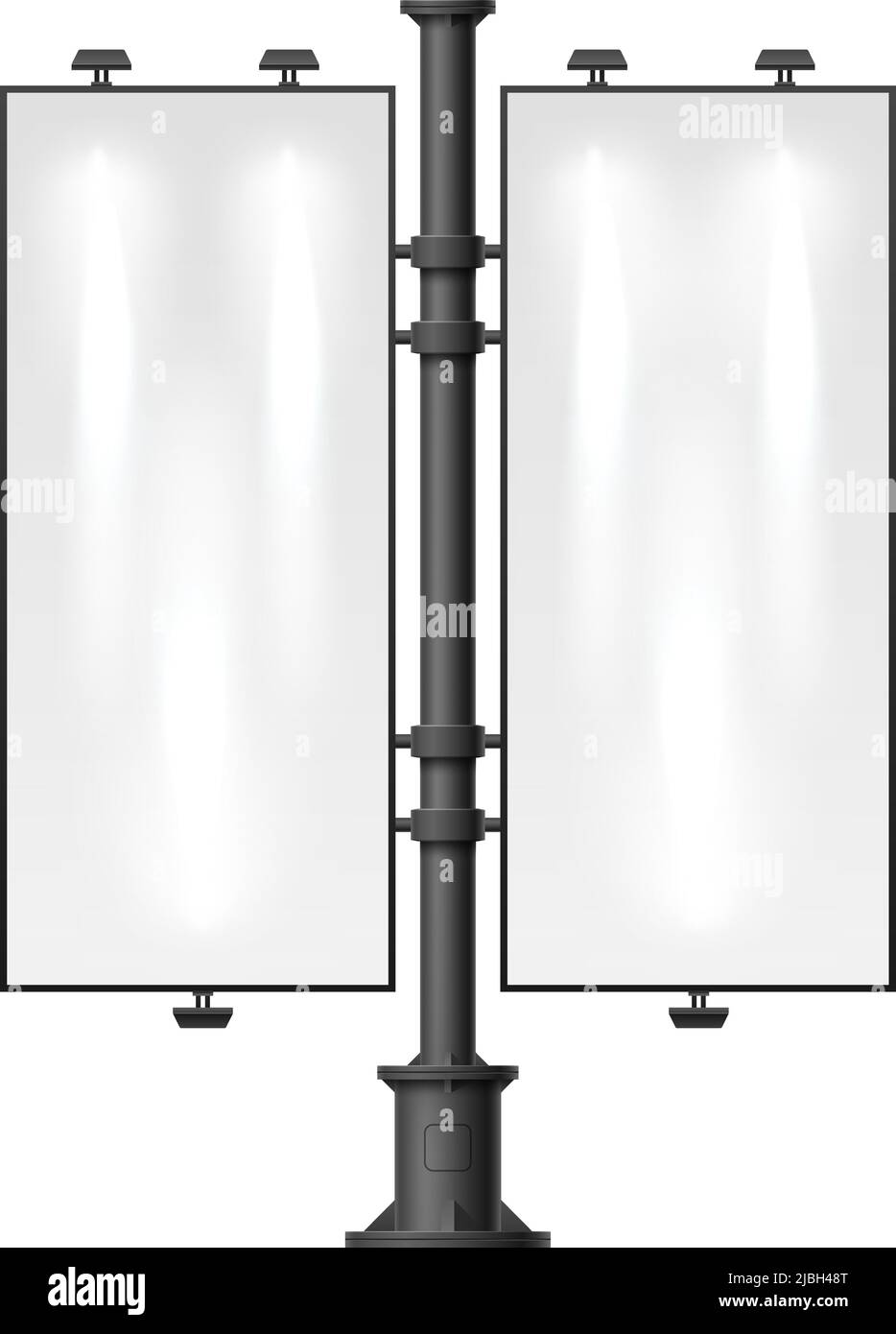 Realistic blank city billboard. Signboard with spotlights. Front view ...